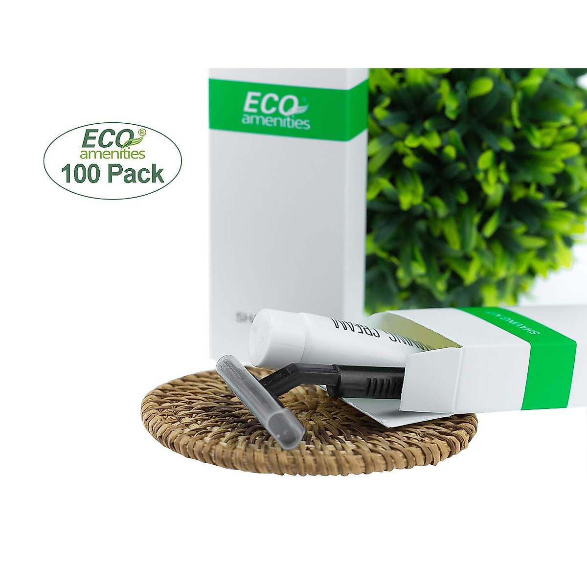 ECO Amenities Smooth Shave Disposable Razor with Cream, Individually Wrapped Paper Boxes, 100 Sets Per Case