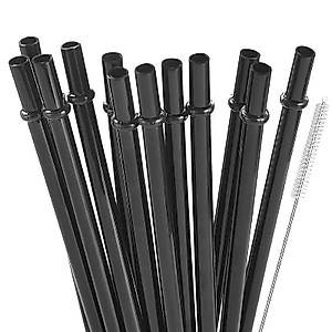 ALINK 10 Tritan Clear Reusable Straws + 12 Reusable Plastic Black Starws