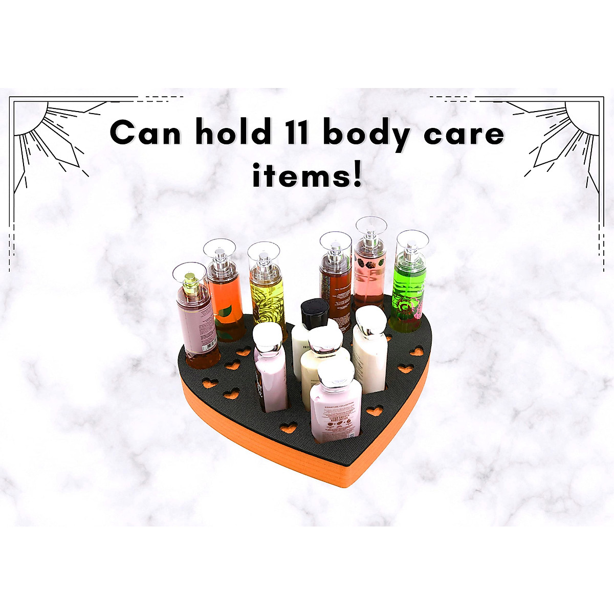 Polar Whale Lotion and Body Spray Stand Organizer Heart Shaped Large Tray Orange Black Durable Foam Washable Waterproof Insert for Home Bathroom Bedroom Office 15 x 12.5 x 2 Inches 11 Slots
