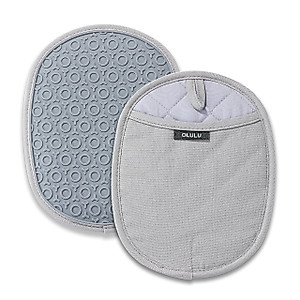 2PCS Silicone Pot Holders, OLULU Heat Resistant Hot Pads with Pockets, Non Slip Pot Holders for Kitchen, Baking and Cooking (9.8 * 7.5 inches, Grey)
