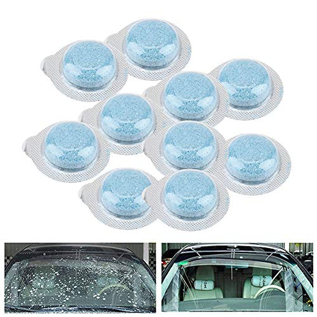 Dweekiy Car Cleaner Solid, Car Windscreen Wiper Cleaning Washer Solid Glass Water Effervescent Tablet Windshield Cleaner (10 PCS)