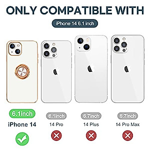 Hython Case for iPhone 14 Case with Ring Stand [360° Rotatable Ring Holder Magnetic Kickstand] [Support Car Mount] Plated Rose Gold Edge Slim Soft TPU Luxury Protective Phone Case Cover, White
