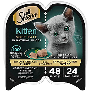 SHEBA PERFECT PORTIONS Kitten Paté Wet Cat Food Trays (24 Count, 48 Servings), Savory Chicken Entrée, Easy Peel Twin-Pack Trays