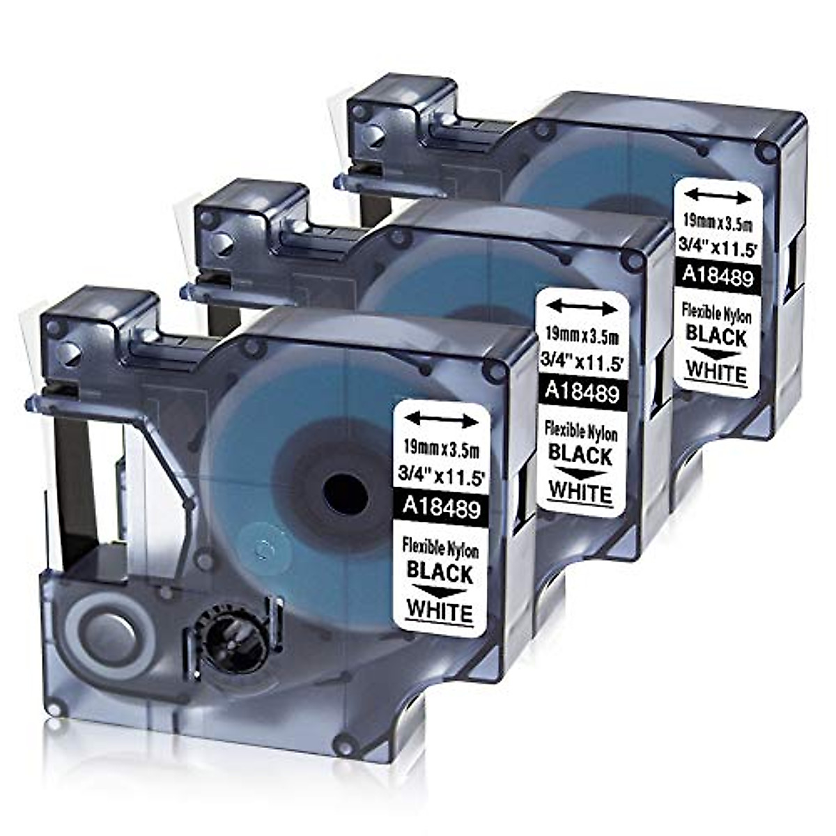 Oozmas Replacement for 18489 Dymo Rhino 3/4" White Flexible Nylon Tape Compatible with DYMO Rhino 5200 4200 5000 6000 Industrial Label Maker Refills a18489, Black on White, 3-Pack