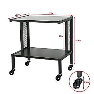 LUMAMU Printer Stand with Storage, Under Desk Printer Table with Storage 2 Tiers Mobile Rolling Printer Cart with Wheels Wooden Desktop Organizer for Printers Fax Home Office,Black
