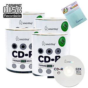 Smartbuy 400-disc 700mb/80min 52x CD-R Logo Top Blank Recordable Disc + Free Micro Fiber Cloth