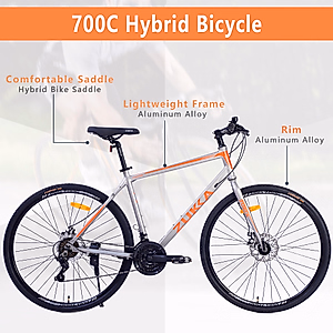 WEFIYERS 700C Road Bike Shimano 21 Speeds Aluminium Alloy Frame,Disc Brake&Racing Bicycle,Commuter Hybrid Bike for Men/Women Junior Senior (Orange)