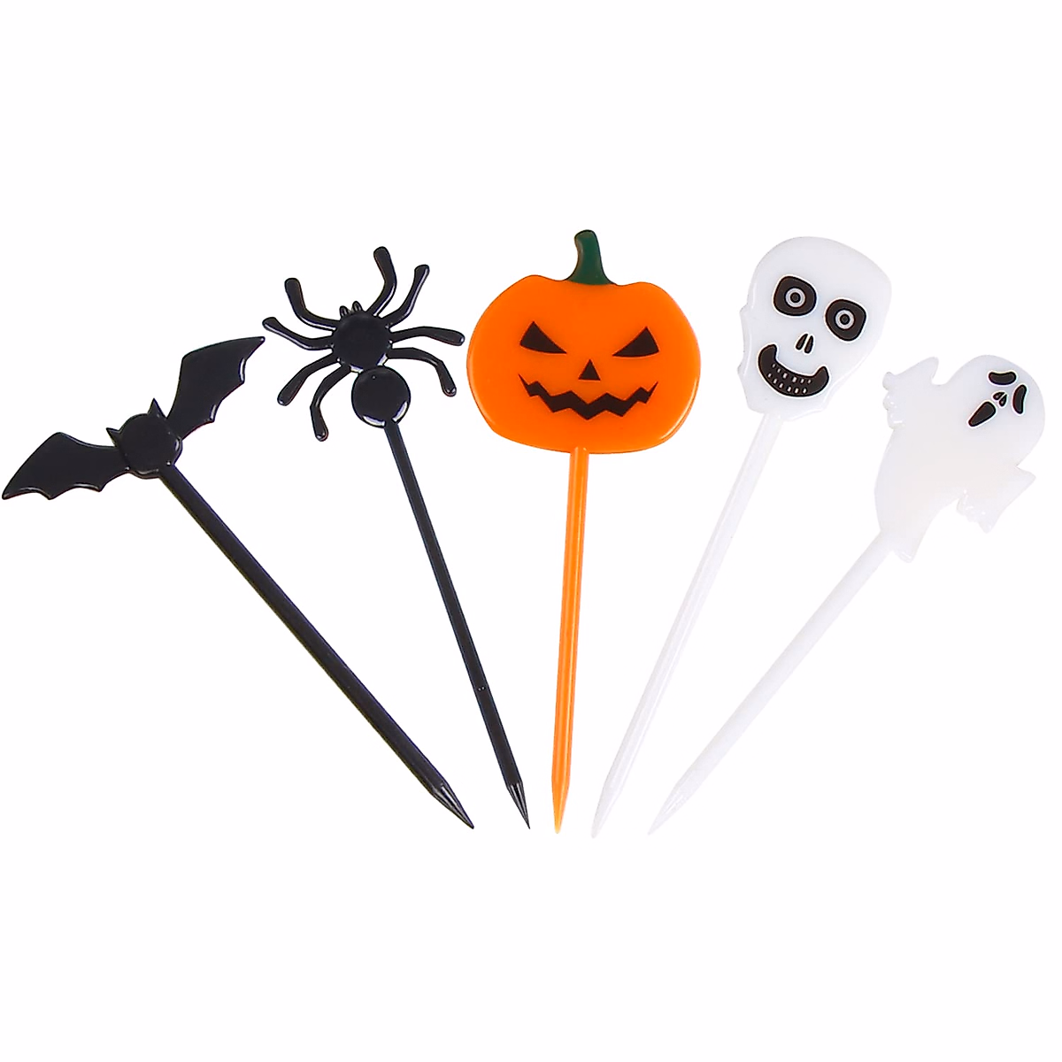 CCINEE 80pcs Plastic Halloween Picks, Halloween Cupcake Topper Picks Food Picks Ghost Pumpkin Spiders Bats Skull Cupcake Toppers for Kids Birthday Party Themed Party