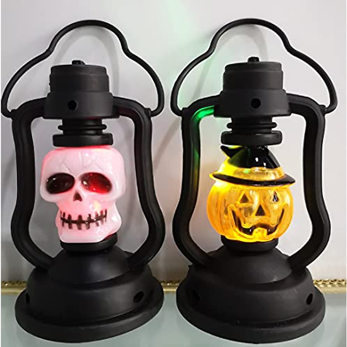 The Electric Mammoth LED Halloween Candles – Set of 4 – Light Up Flashing Pumpkin Skull Lantern Decoration – Fun Decor for Work, School, Office or Home