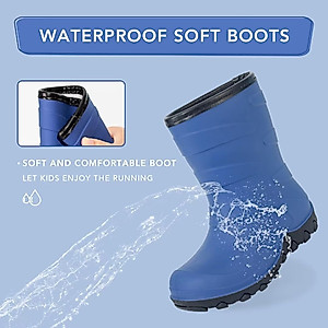 FUNCOO PLUS Kids Winter Rain Boots, Insulated Snow Boots, Children Waterproof Mud Boots, Boys Warm Rain Boots, Little Kid Size 2, Navy