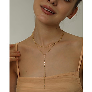Awvialy Layered Gold Necklaces for Women Dainty Long Gold Necklace 14k Gold Plated Lips Y Chain Necklace Simple Gold lariat Necklace Aesthetic Drop Necklace Cute Choker Necklaces Trendy Gold Jewelry