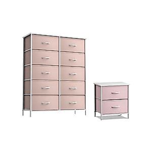 Sorbus Kids Dresser with 10 Drawers and 2 Drawer Nightstand Bundle - Matching Furniture Set - Storage Unit Organizer Chests for Clothing - Bedroom, Kids Rooms, Nursery, & Closet (Pink)