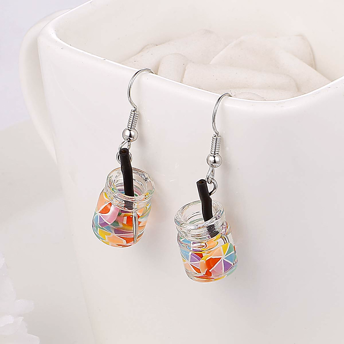 16 Pairs Cute Weird Dangle Earrings for Teen Girls Kawaii Aesthetic Boba Tea Drop Earrings (16 Pairs-A)
