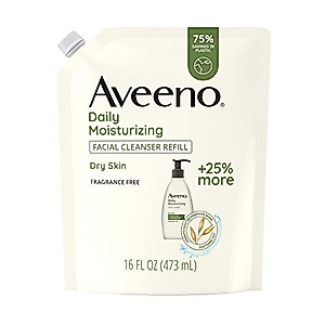 Aveeno Daily Moisturizing Facial Cleanser with Soothing Non-GMO Oat, Leaves Skin Feeling Hydrated, Soft & Supple, Paraben-, Sulfate-, Fragrance-, Dye- & Soap-Free, Refill Pouch, 16 fl. Oz