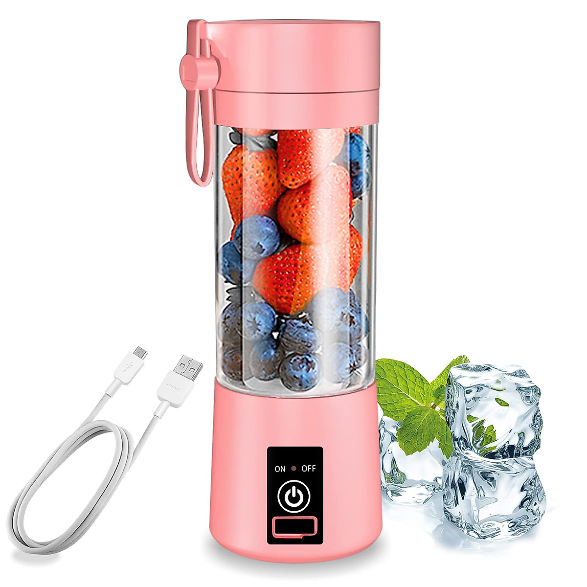 Personal Blender for Shakes and Smoothies, USB Rechargeable Shaker, Portable Juicer with Six Cutters, 380ML Juice Bottle for Travel Gym（Pink）