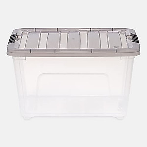IRIS USA 5 Pack 32 Quart Stack & Pull™ Clear Plastic Storage Box with Buckles, Gray