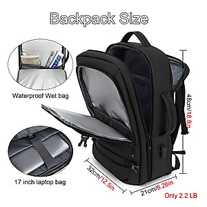 AUGUR Travel Backpack,17″ Laptop Backpack Men Travel Carry on Business Backpack With USB Charging Port Waterproof Work/Weekender Backpack(Black)