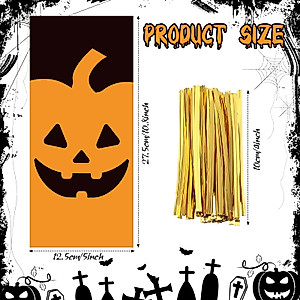 100 Pcs Halloween Candy Gift Bag Halloween Cellophane Bag Halloween Colorful Candy Bag Plastic Trick or Treat Cookie Goodie Bag with Twist Ties Halloween Treat Party Favor, Pumpkin, Cat, Skull, Spider