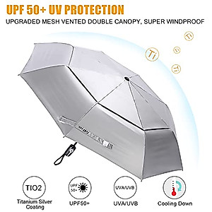 G4Free UPF 50+ UV Protection Travel Umbrella 42/46 Inch Windproof Silver Coating Sun Blocking Umbrella(Silver/Pink)
