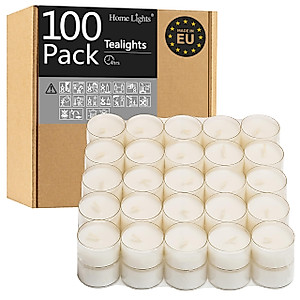 Tealight Candles, Giant 100,200,300 Bulk Packs, 4-4.5 Hrs White Unscented European Smokeless Clear Cup Tea Lights for Shabbat, Weddings, Christmas, Home Decorative- 100 Pack