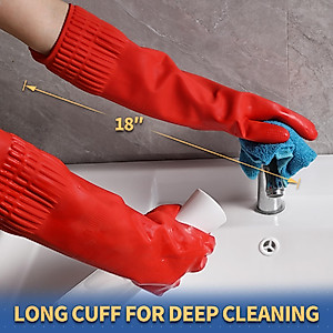 BOOMJOY Cleaning Gloves for Dish Washing, Dish Gloves, Reusable Kitchen Gloves Heavy Duty, Bathroom, Restroom, Red, 3 Pairs, Size-L