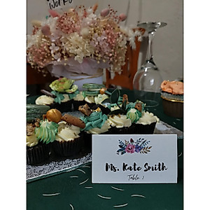 AweNayz Place Cards for Weddings - with Elegant Floral Design, Pack of 50 Thanksgiving Place Cards, Pre-Cut and Pre-Folded Wedding Name Place Cards, 2 x 3.5 inches, Pink, Purple, Green, Brown, Blue