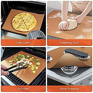 4 Pack Large Copper Oven Liners for Bottom of Electric Gas Oven, Reusable - Heavy Duty Non-stick Teflon Mats 15.8"x 23.7", Easy to Clean - Oven Floor Protector Liner -Reduce Food Spills and Stuck