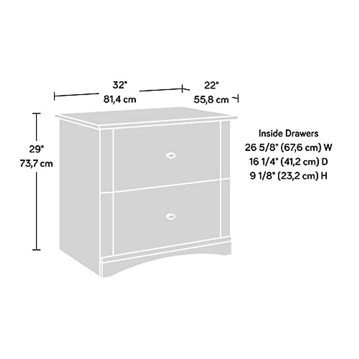 Sauder Miscellaneous Office Lateral File, L: 32.05" x W: 21.97" x H: 29.012", Soft White Finish