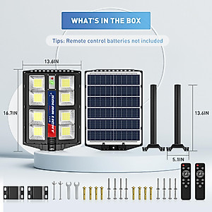 2800W Solar Street Lights Outdoor - Wide Angle Solar Lights Outdoor Waterproof, 6500K Solar Parking Lot Lights Dusk to Dawn, Solar Street Lights Motion Sensor for Commercial Yard 2-Pack