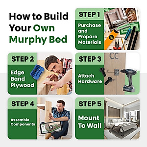 DIY Murphy Bed Kit Queen | Murphy Bed Hardware Kit Queen for Wall Bed, Cabinet Murphy Bed Queen Kit Vertical, Vertical Murphy Bed Queen Frame, Deluxe Murphy Bed Mechanism Kit with Bonus Tools