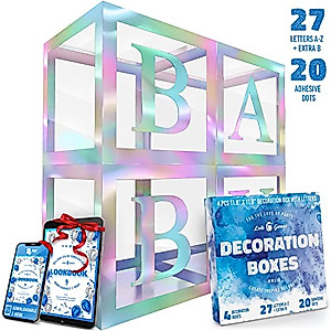 Rainbow Transparent Balloon Boxes With 27 Letters - Baby Shower Decorations For Baby Boy Or Girl - 1st Birthday, Bridal Shower, Gender Reveal Party Decoration Balloon Box - Reusable Favors In Giftbox