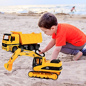 Toy To Enjoy Excavator & Dump Truck Toy for Kids (Set of 3) with 1.1 LB Play Sand – Moveable Claw & Lifting Back – Garbage Truck & Bulldozer Digger – Construction Vehicle for Kids & Children