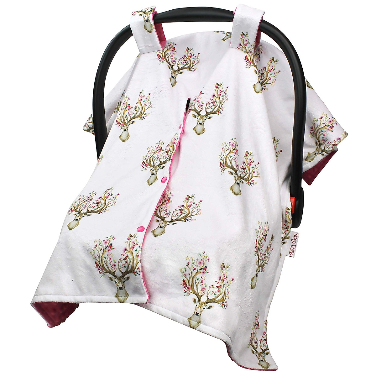 Car Seat Canopy Cover - Flowered Antlers Pink