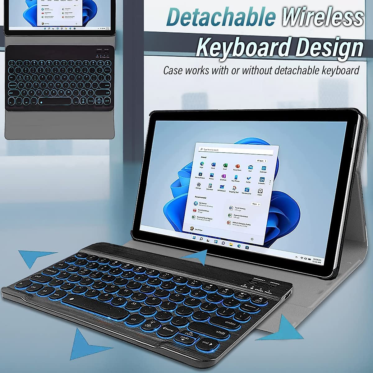 Wineecy Backlit Keyboard Case for Microsoft Surface Go 4 2023 /Go 3 2021 /Go 2 2020 /Surface Go 2018 Tablet,7 Colors Backlight Magnetic Detachable Wireless Keyboard with Premium PU Cover Case