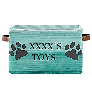 CHIFIGNO Personalized Dog Toy Storage Basket with Handles, Teal Customized Pet's Name Foldable Storage Box Organizer Bag for Clothes Storage Toys Storage, 1PC
