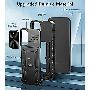 FNTCASE for Samsung Galaxy A14-5G Case: Protective Shockproof Rugged Military Grade Drop Protection A14 Cell Phone Mobile Cover with Kickstand | TPU Matte Textured Tough Hybrid Hard Cases - Black