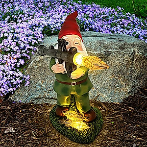 PERFECTOP Solar Military Garden Gnome Statue with RPG, Large War Army Combat Defender Soldier Patriotic Gnome Figurine with Gun, Outdoor Patio Yard Lawn Decor, Thanksgiving Christmas Ornament Gift