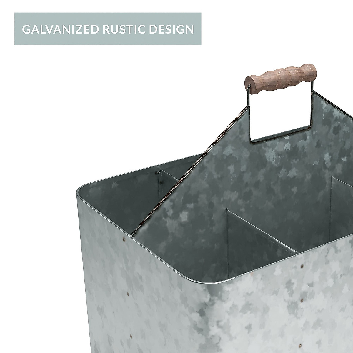 Barnyard Designs Galvanized Metal Kitchen Utensil Holder for Countertop, Farmhouse Kitchen Utensil Holder for Kitchen Counter, Decorative Kitchen Utensil Holder Large Rustic Utensil Caddy, 11.25x5.5