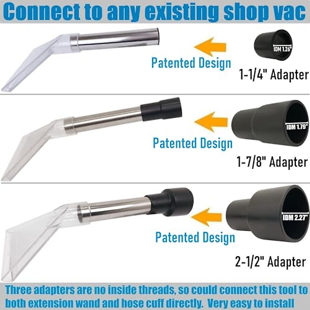 Happy Tree Universal Fit All Shop Vacs with1-1/4 &1-7/8" & 2-1/2" Adapters, Large & Small Clear Extractor Accessory for Upholstery & Carpet Cleaning and Car Detailing, Shop Vac Extraction Attachment