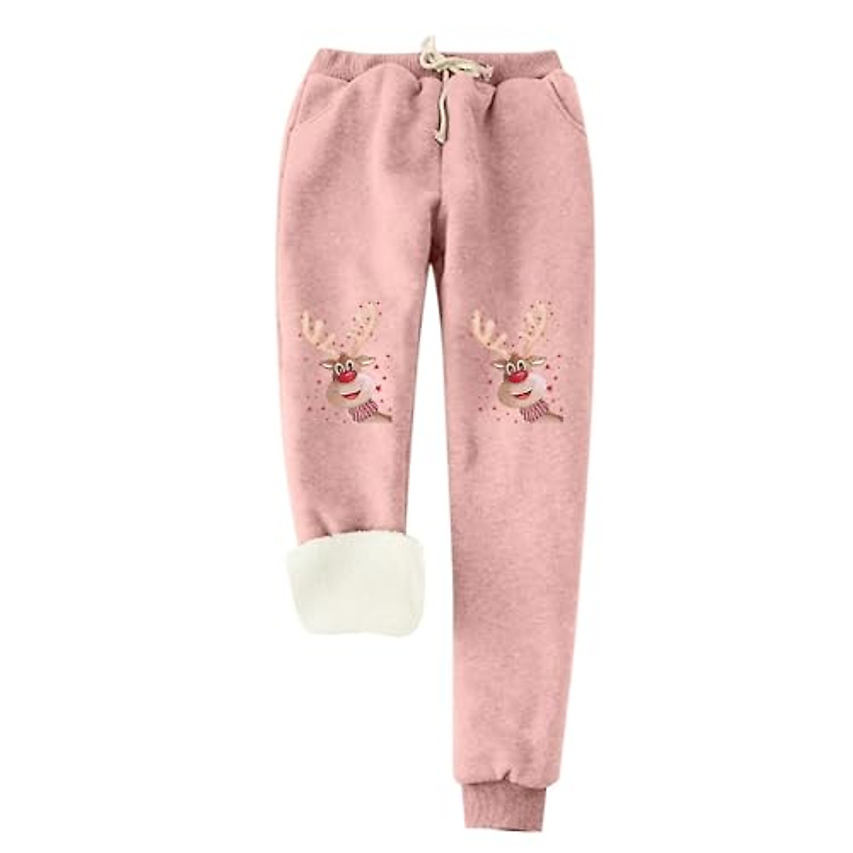 Womens Wide Leg Pants,Buffalo Plaid Print Sweatpants Women Baggy Xmas Print Drawstring Workout Active Joggers Reindeer Print Casual Straight Leg Running Sweatpants Pink XL