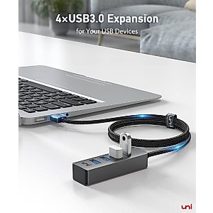 uni USB Hub 4-Port USB Splitter 4FT, High-Speed Portable Aluminum USB 3.0 Hub Compatible with PC, Laptops, Mouse, Keyboard, Flash Drive, Mobile HDD, Car, and More.