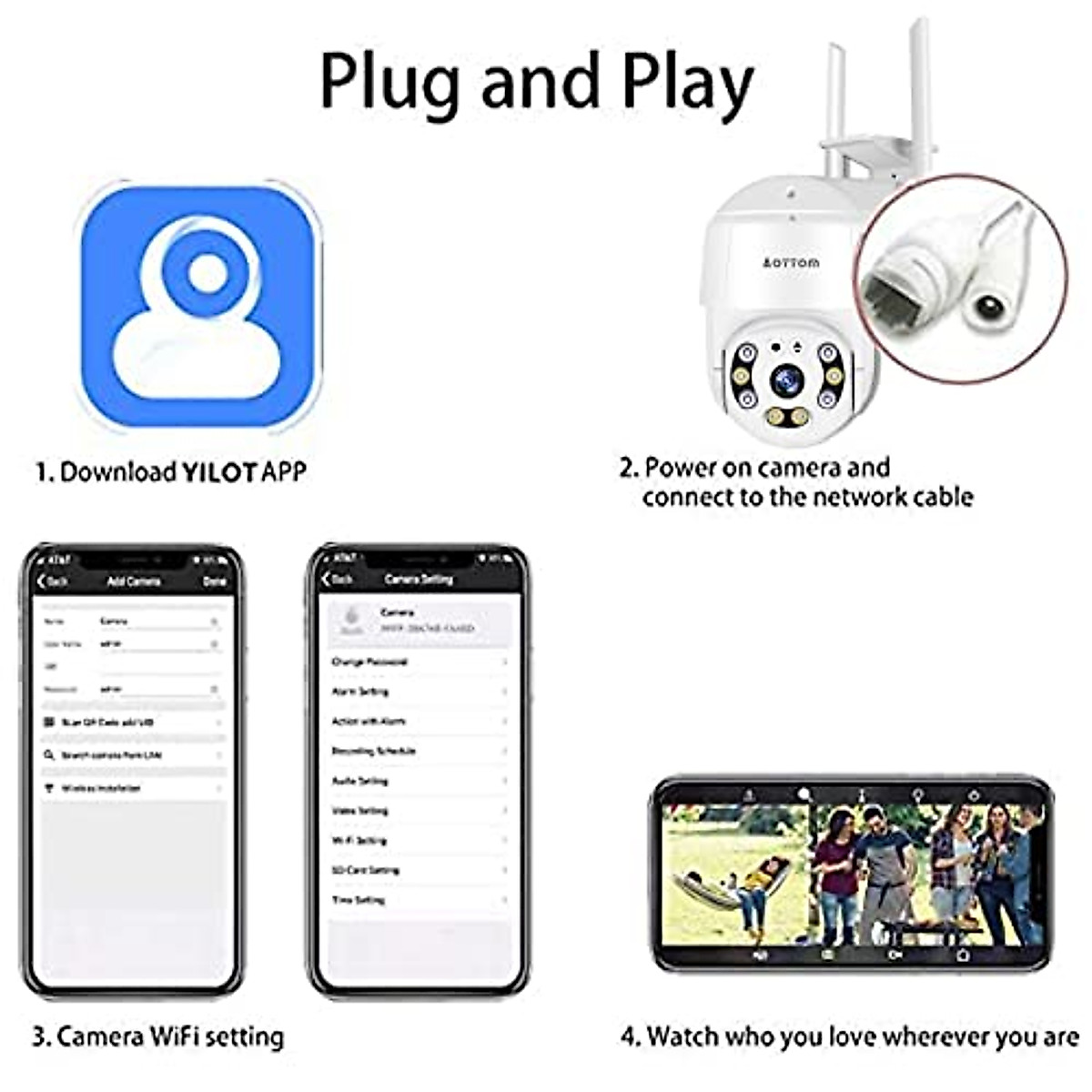 Aottom Security Camera Outdoor 2MP - 360°View Wireless WiFi Home Surveillance Camera with Pan/Tilt/Motion Dection Activity Alert/Night Vision / 2-Way Audio/Waterproof/APP/Support 128G SD Card