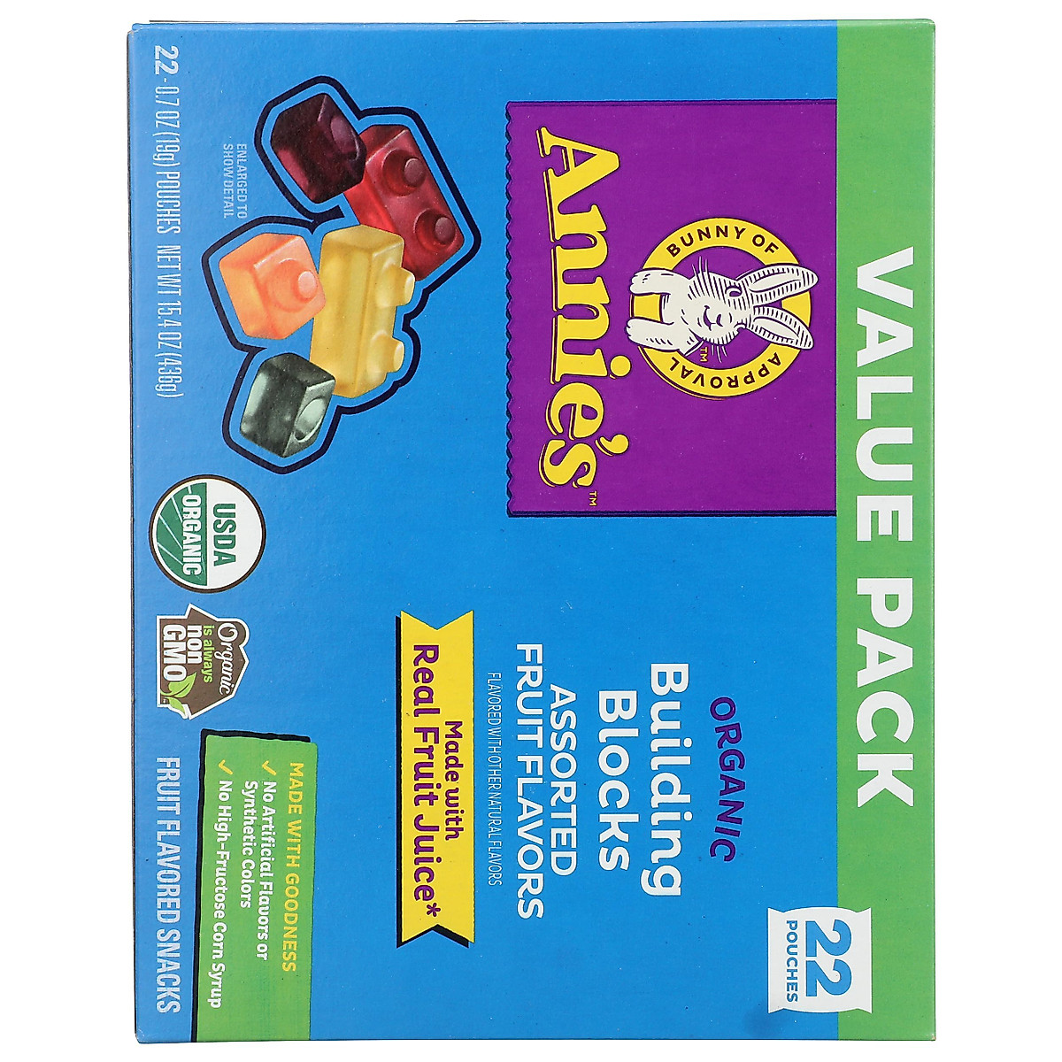 Annie's Organic Building Blocks Fruit Flavored Snacks, Assorted Fruit Flavors, Gluten Free, 22 Pouches, 15.4 oz.