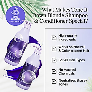 Eva NYC Tone It Down Blonde Shampoo and Conditioner Set, Moisturizing Purple Shampoo and Conditioner for Eliminating Brassy & Yellow Tones, Vegan Hair Shampoo and Conditioner, Pack of 2, 1L