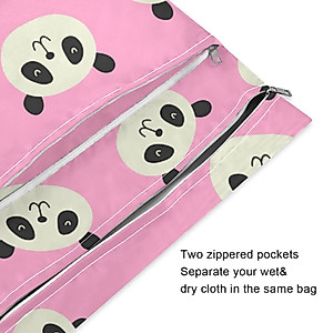 Kigai 2pcs Wet Dry Bags for Baby Cloth Diapers Cute Panda Waterproof Reusable Wet Bag with Two Zippered Pockets Swimsuits & Wet Clothes Organizer for Travel Beach Pool Daycare Yoga Gym