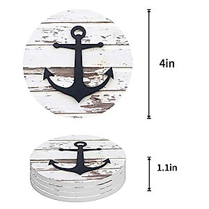 Retro Nautical Anchor Drink Coasters Absorbent Natural Ceramic Stone Bar Coasters Set of 4 - Cup Mat with Cork Backing, Housewarming Gifts for Home Kitchen Decorations Timeworn Weathered Wooden Planks