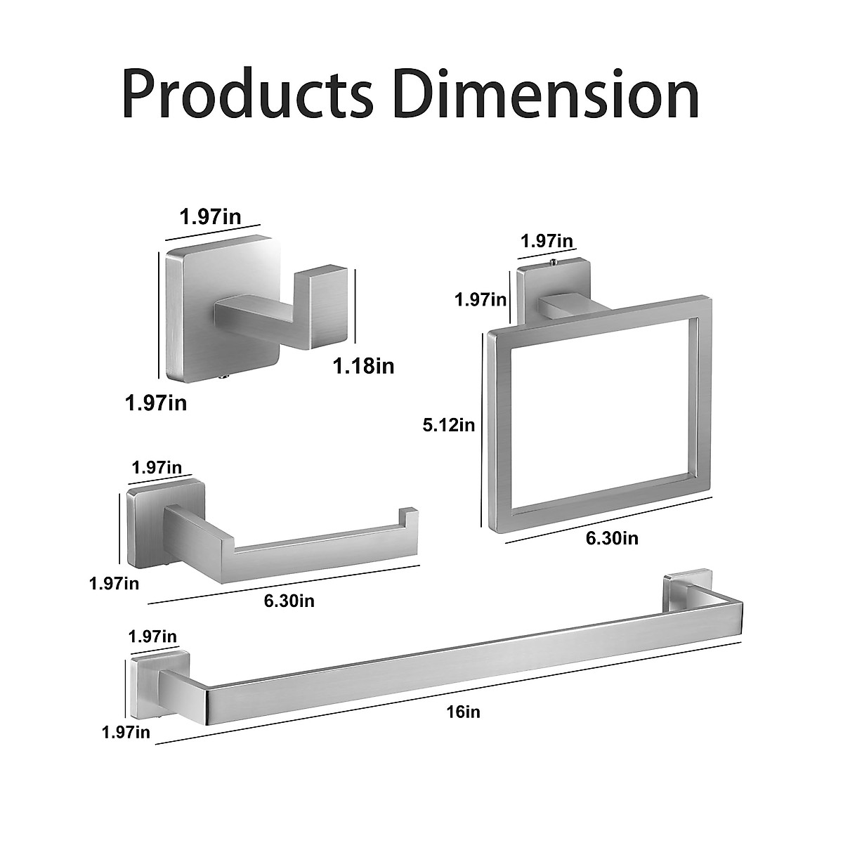 Hinmood Matte Black Bathroom Hardware Set, 5 Pieces Hardware Accessories Set SUS304 Stainless Steel Bath Towel Bar Set, Wall Mounted Towel Rack for Bathroom (Brushed Nickel, 16 Inch)