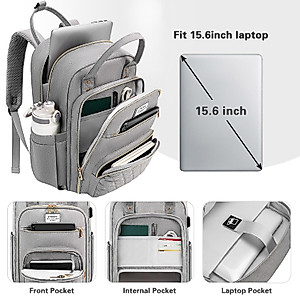 ETRONIK Lunch Backpack for Women, 15.6 inch Laptop Backpack with USB Port, Teacher Nurse Work Backpack with Insulated Cooler Lunch Bag, Travel Bags for Women & Men, Gift, Grey