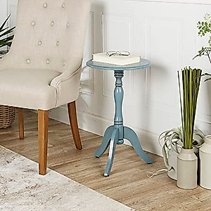 Decor Therapy Simplify Round Pedestal Accent Side Table, 24" x 15" x 15", Antique Arctic Blue