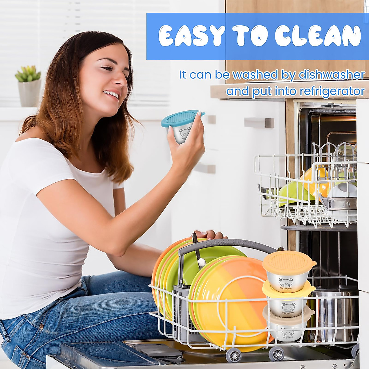 UKQRRTC 6Pcs Salad Dressing Containers 1.69 oz Small Salad Dressing Cups Stainless Steel Condiment Container with Silicone Lids Reusable Sauce Containers for School Kitchen Picnic Traveling (Style 2)